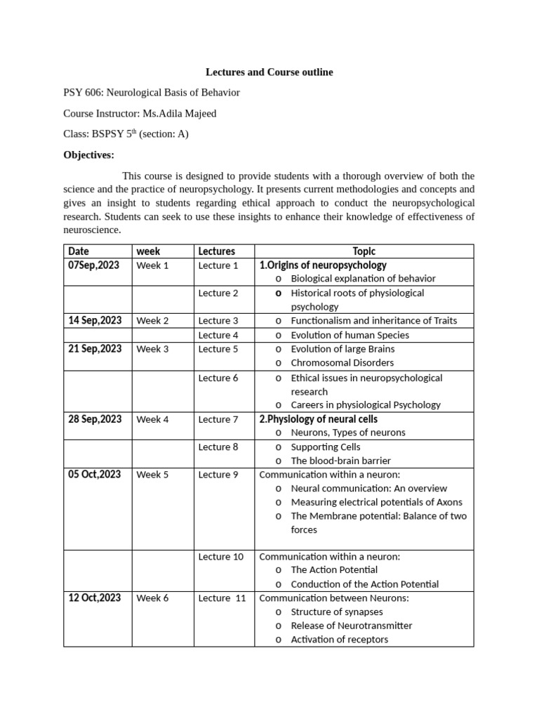 Lectures and Course Outline | PDF