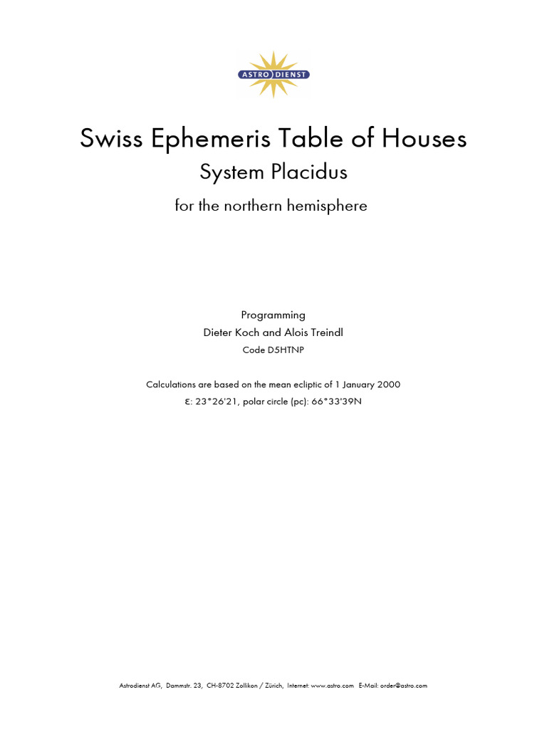 Swiss Ephemeris Table of Houses: System Placidus | PDF | Astronomy ...