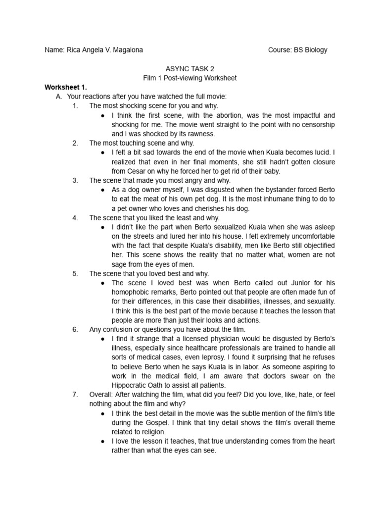 ASYNC TASK 2 - Film 1 Post-Viewing Worksheet | PDF