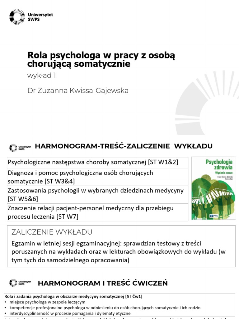 Rola Psychologia - Sylabus - 2024 - Lato | PDF