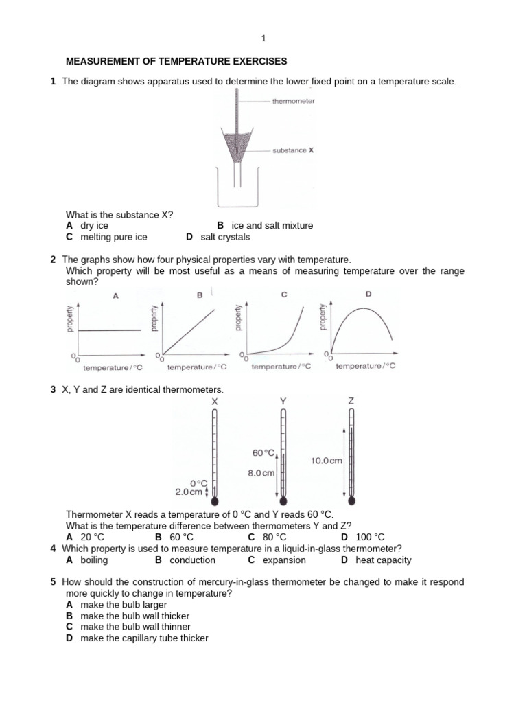 Measurement of Temperature Exercises | PDF