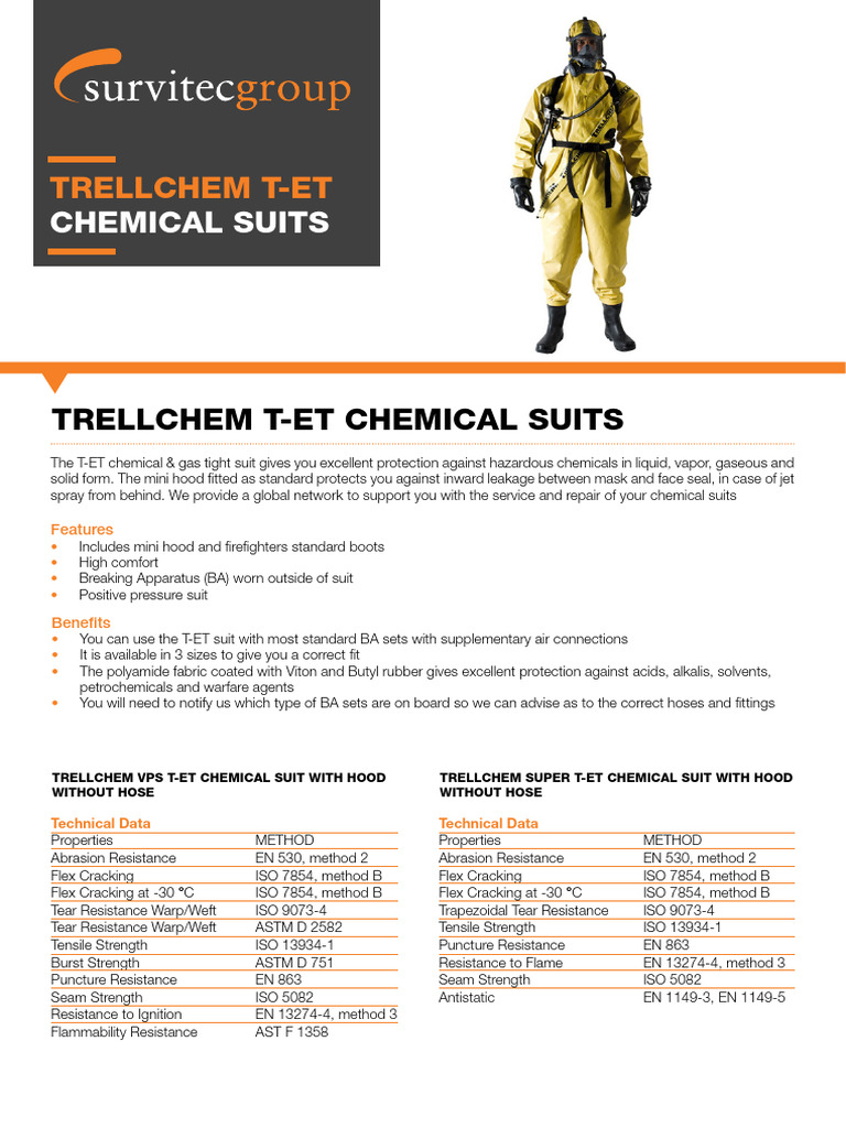 SG Trellchem T-Et Chemical Suit Datasheet | PDF