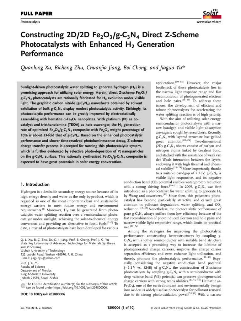 Constructing 2D - 2D Fe2O3 - g-C3N4 Direct Z-Scheme | PDF