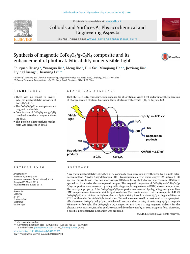 Synthesis of Magnetic CoFe2O4 - g-C3N4 Composite and Its Enhancement of ...
