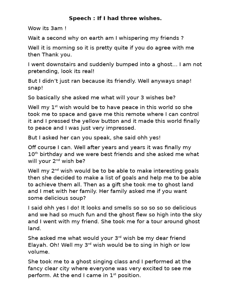 My Three Wishes Speech | PDF | Art | Poetry