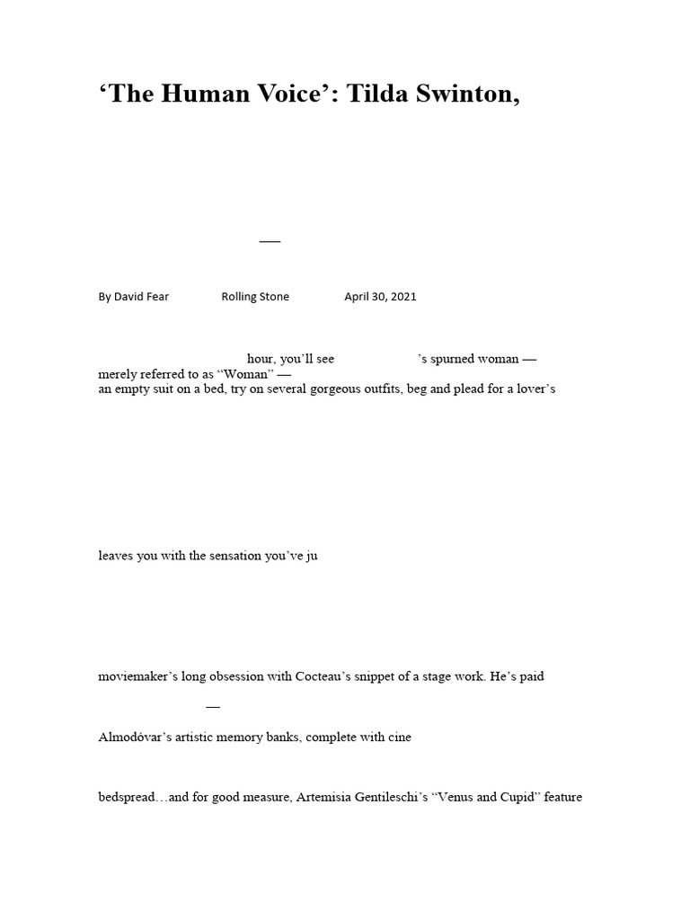 The Human Voice' - Tilda Swinton, Pedro Almodóvar and Pure Cinephile ...