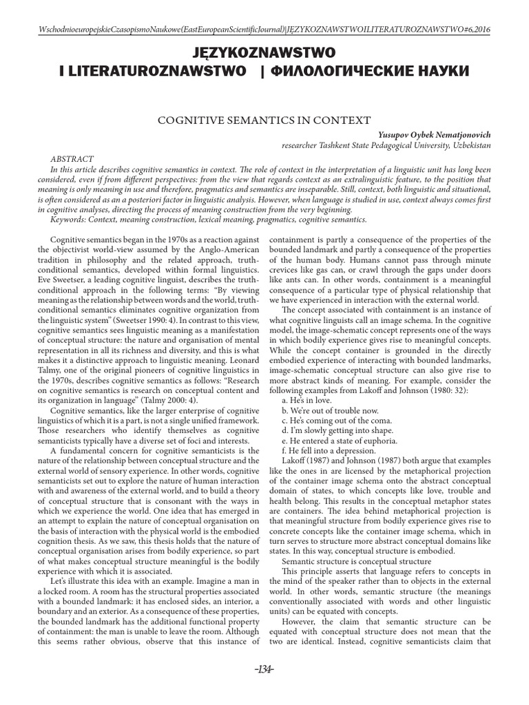 Cognitive Semantics in Context | PDF