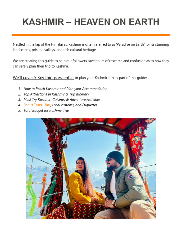 Kashmir Travel Guide | PDF