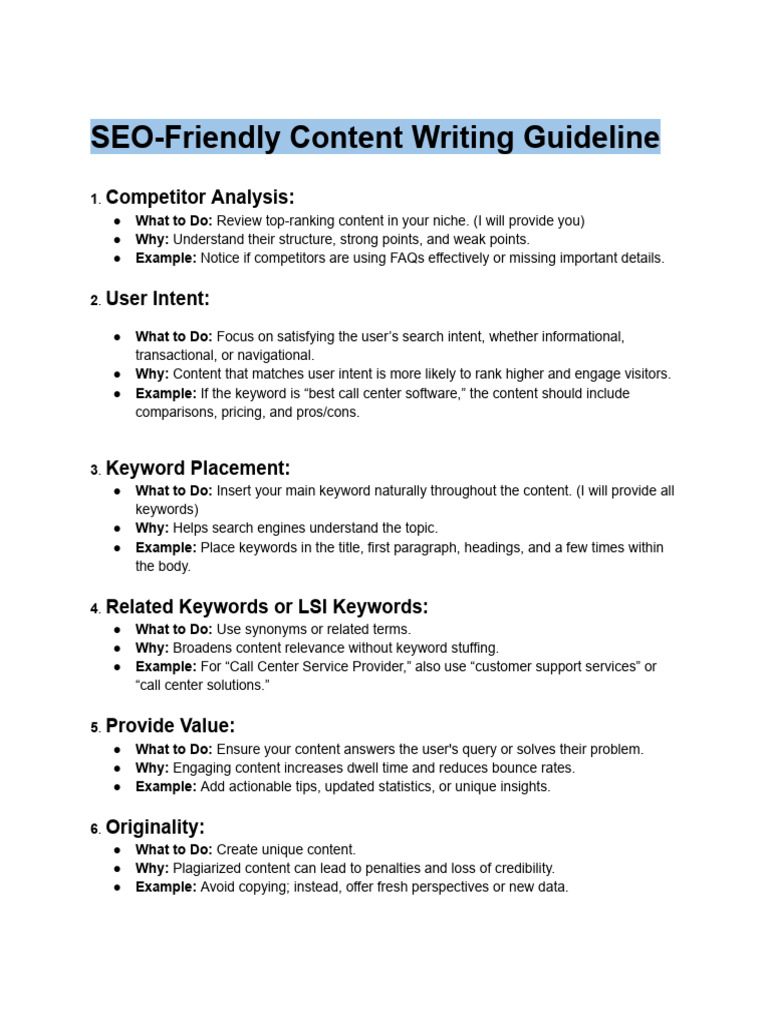 SEO-Friendly Content Writing Guideline | PDF