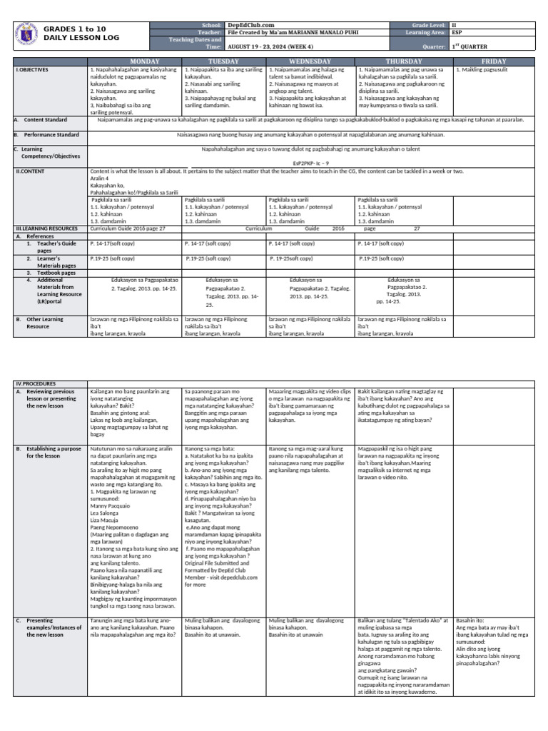 DLL_ESP 2_Q1_W4 | PDF