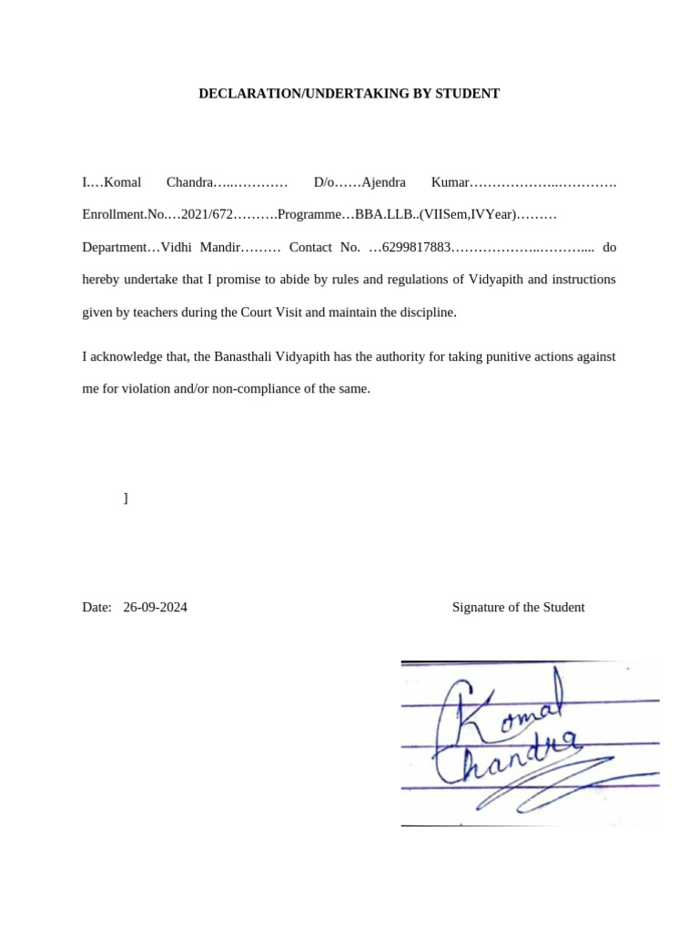 Declaration Student | PDF