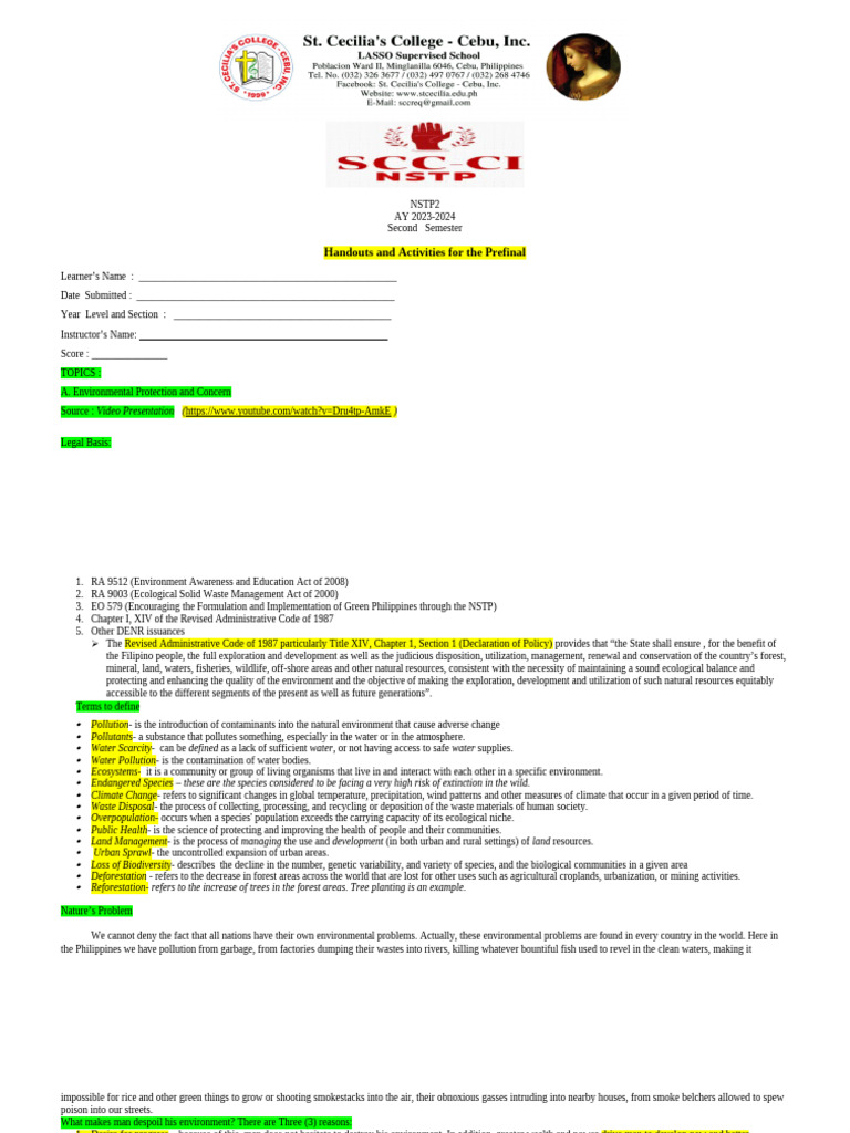 NSTP2 Handout for the Prefinal Second Sem 2024 | PDF