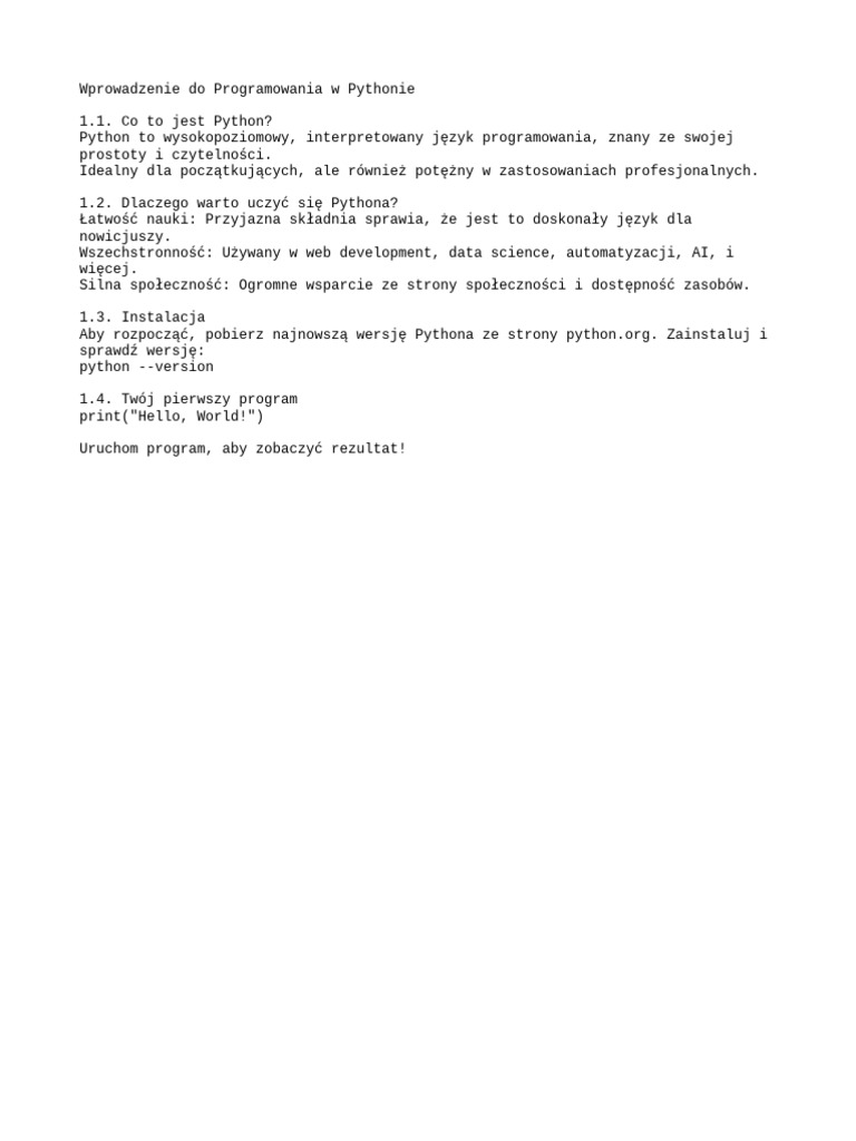 Wprowadzenie Do Programowania W Pythonie | PDF