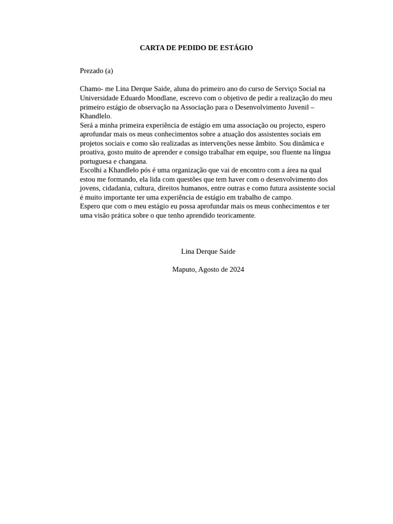 Carta De Estágio Pdf