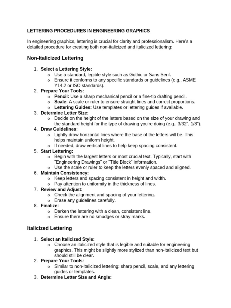 Lettering Procedures in Engineering Graphics | PDF