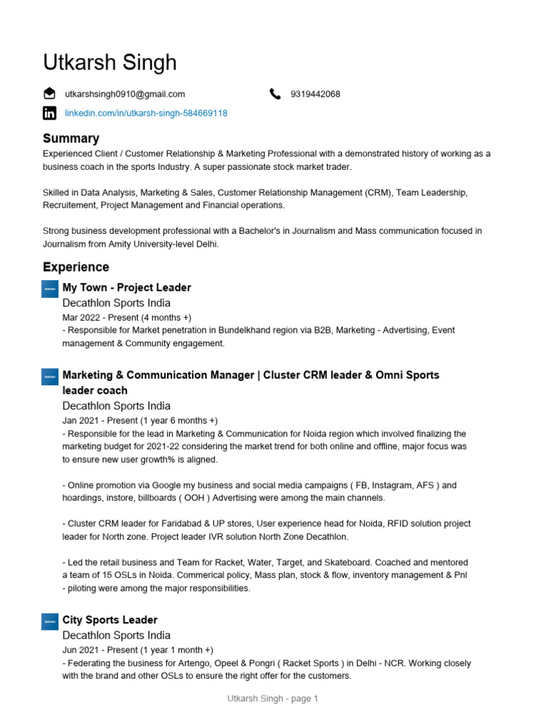 Resume Utkarsh Singh | PDF