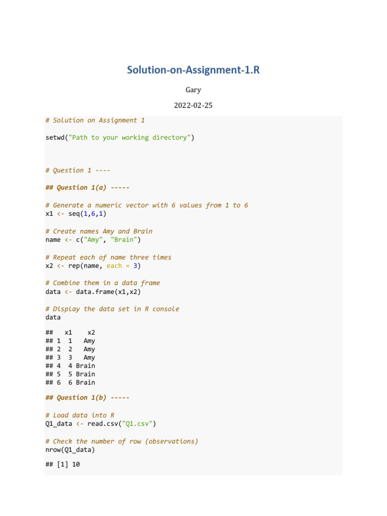 Solution To Assignment 1 | PDF