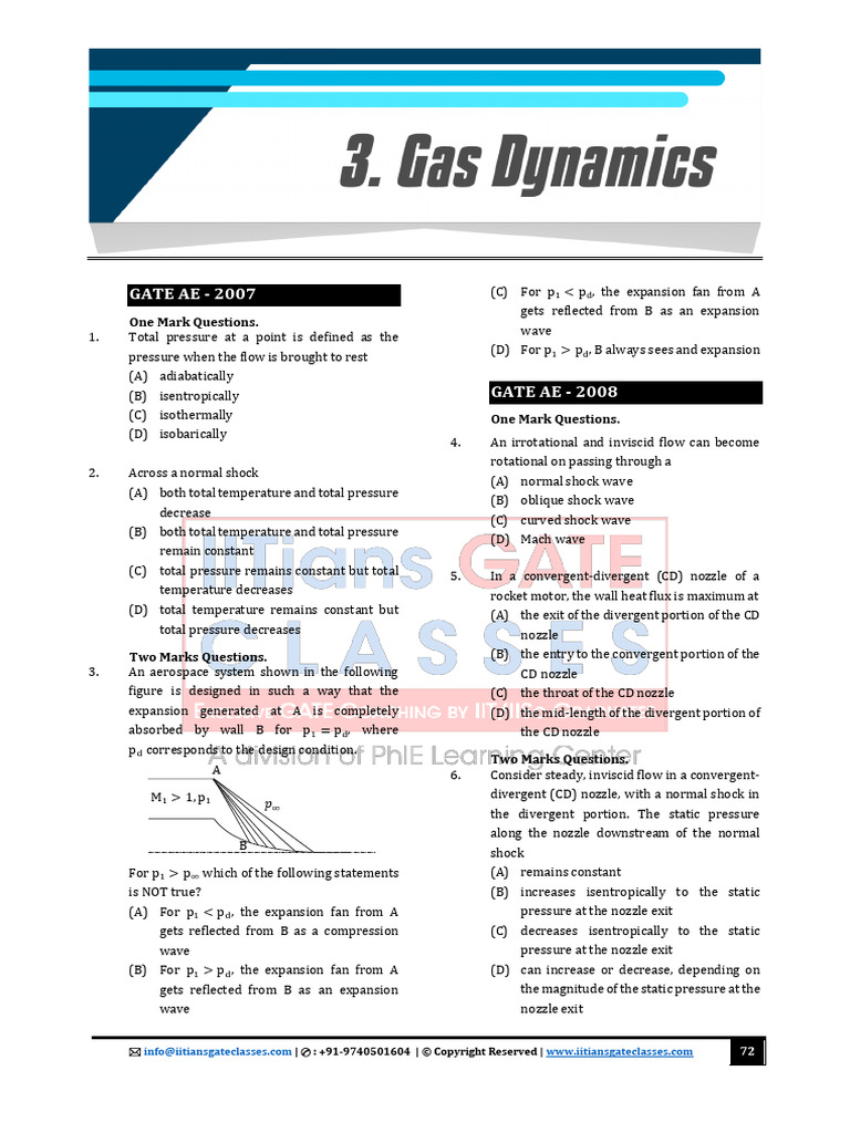 Gas Dynamics - GATE PYQs - AE | PDF