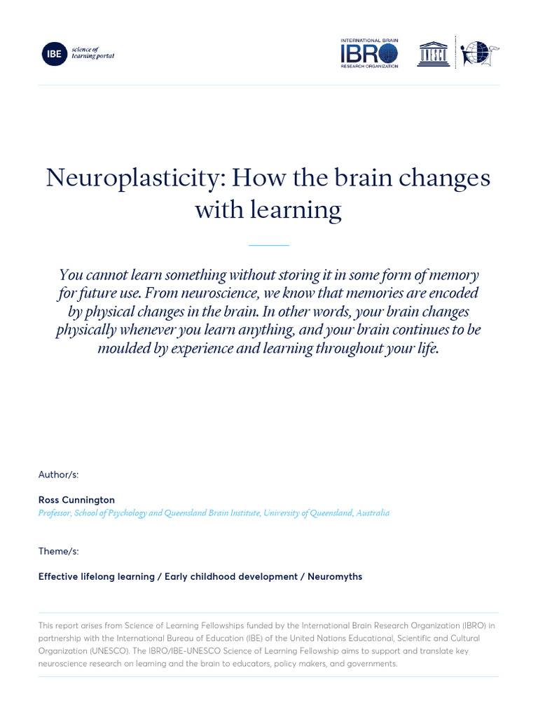 Neuroplasticity How The Brain Changes With Learning | PDF