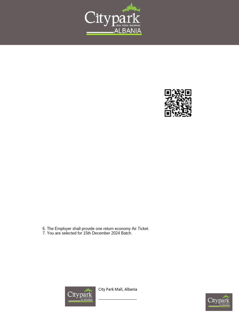 Hardeep Singh Albania City Mall Offer Letter | PDF