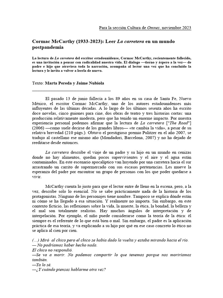 Cormac MC Carthy Omnes | PDF