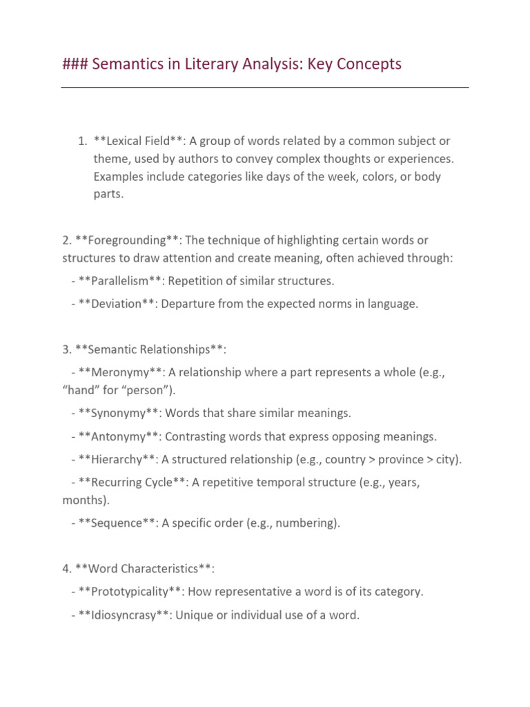 Semantics in Literary Analysis: Key Concepts: "Hand" For "Person") | PDF