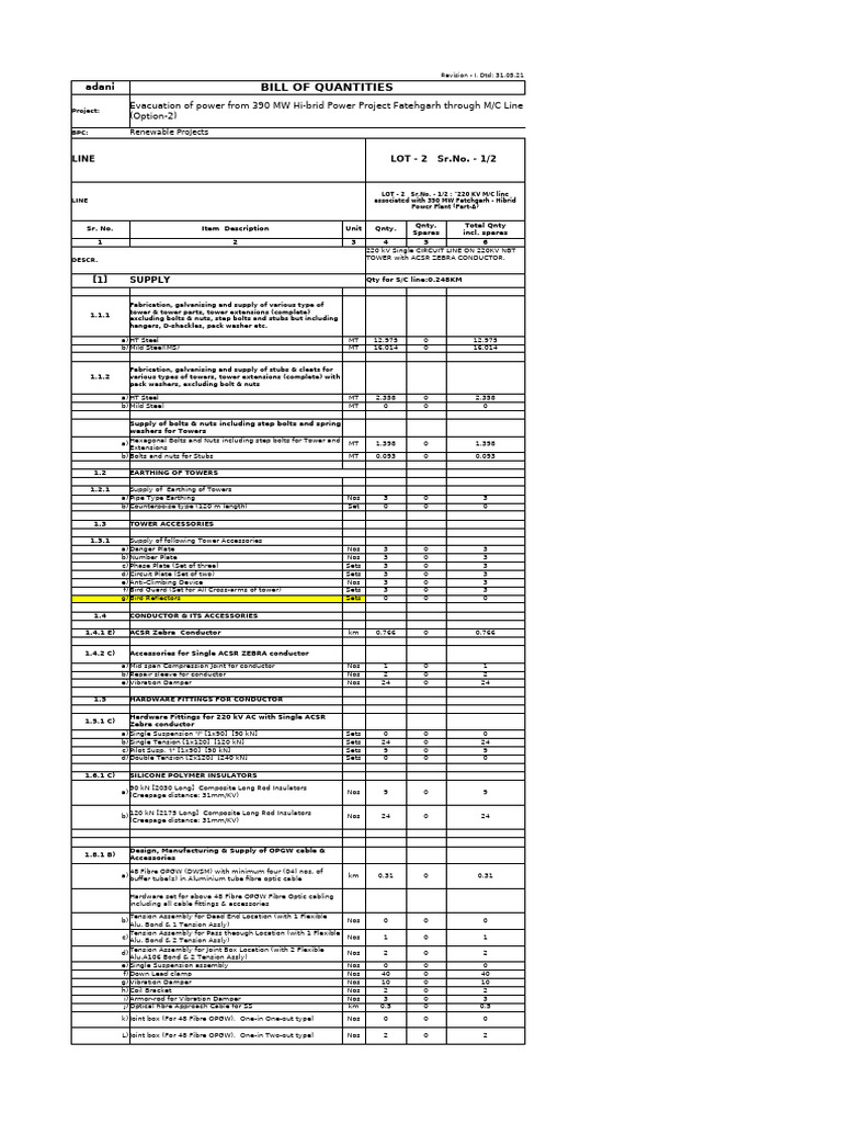 BOQ-220kV For Odering Estimation-Karanja | PDF