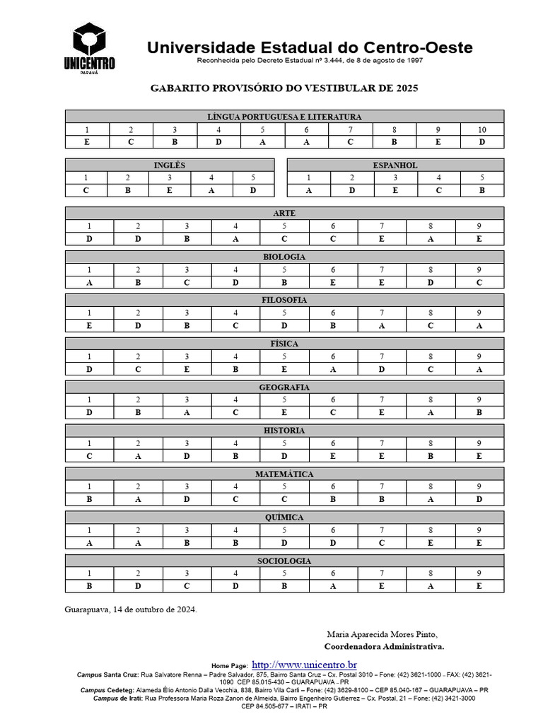 Gabarito Provis Rio Vestibular 2025 | PDF