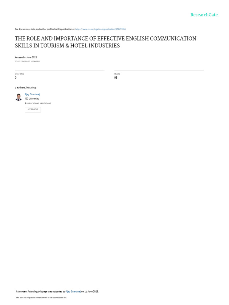 THE ROLE AND IMPORTANCE OF EFFECTIVE ENGLISH COMMUNICATION | PDF