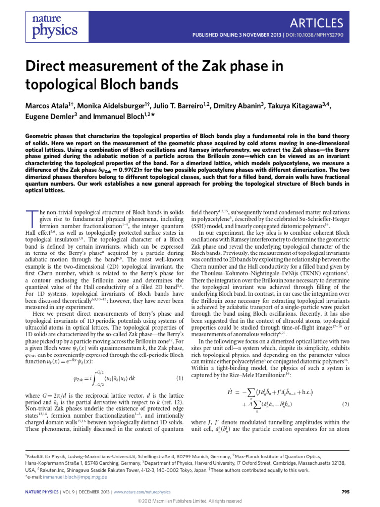 Direct Measurement of The Zak Phase in Topological | PDF