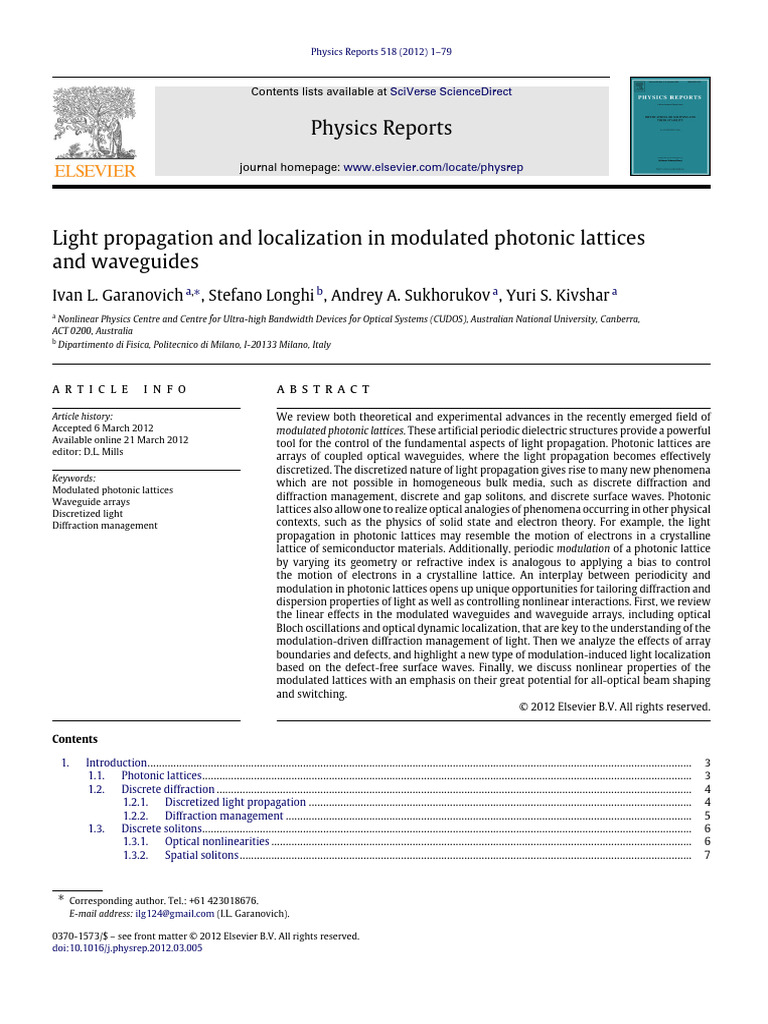 Light Propagation and Localization in Modulatedphotonic Lattices and Waveguides | PDF