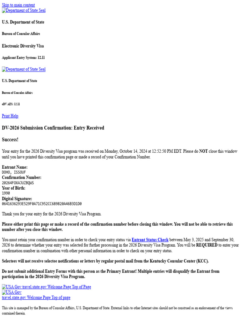 Electronic Diversity Visa Program | PDF