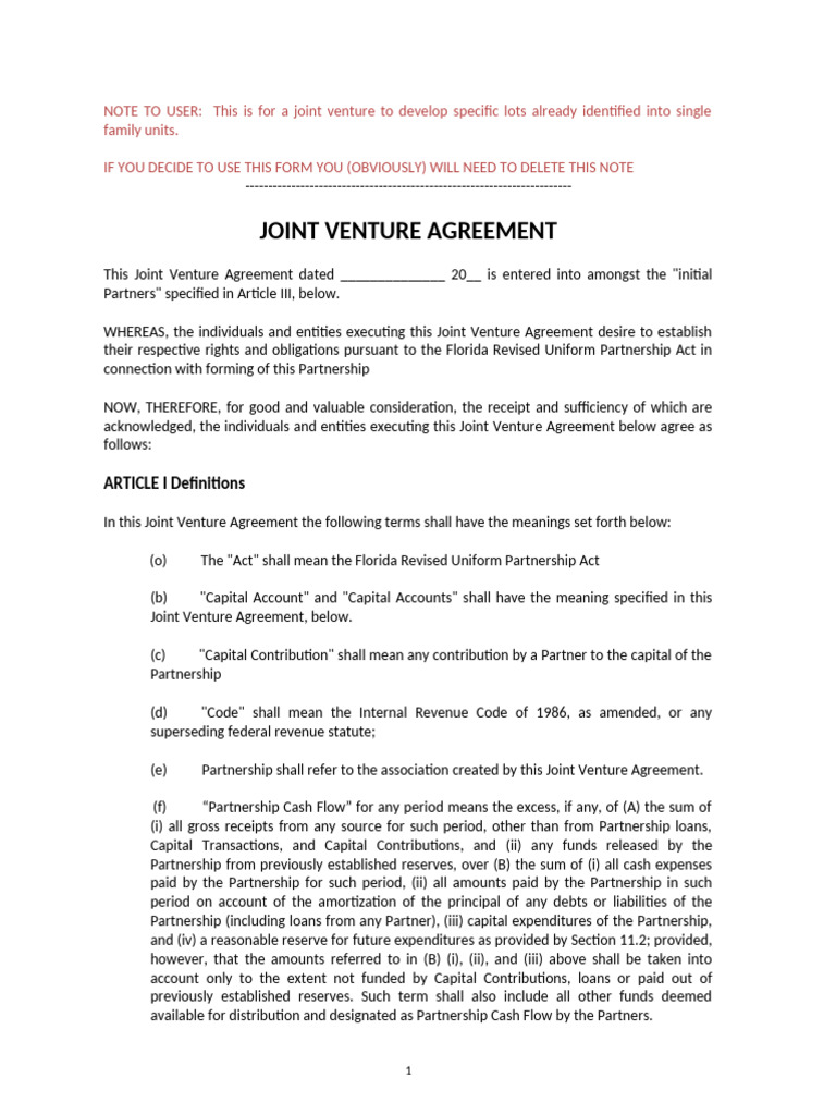 Joint Venture Agreement | PDF | Partnership | Business