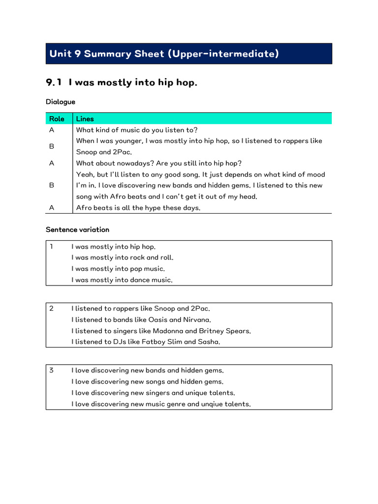 Unit 9 Summary Sheet (Upper-Int) | PDF