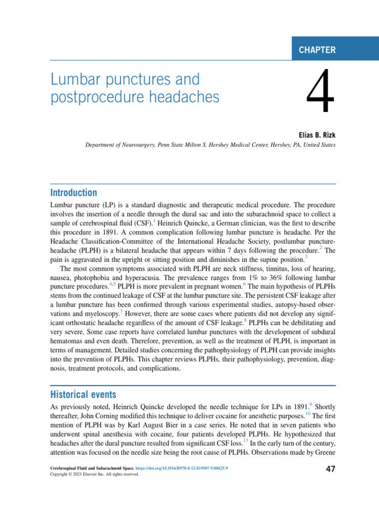 Punciones Lumbares y Cefalea Postprocedimiento | PDF | Sistema esquelético
