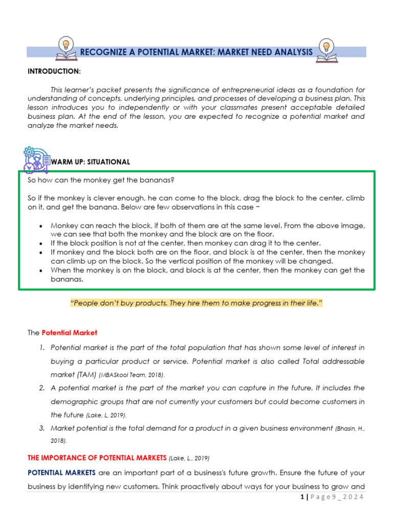 2024 - Entrep11 - Q3 - Lesson 3 4 Potential Market Problem and Market ...