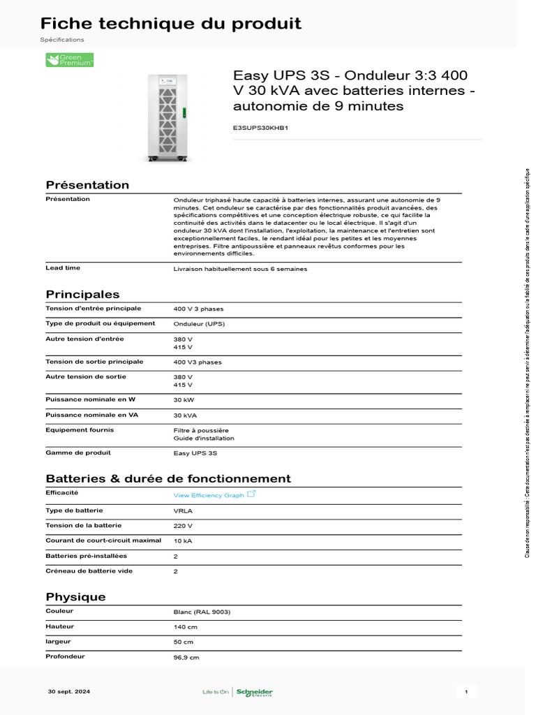 Schneider Electric - Easy-UPS-3S - E3SUPS30KHB1 | PDF
