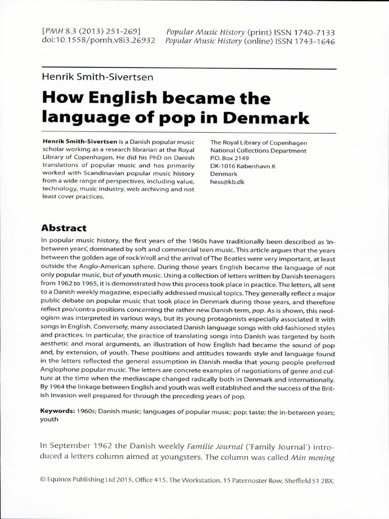 How English Became the Lang of Pop Denmark | PDF
