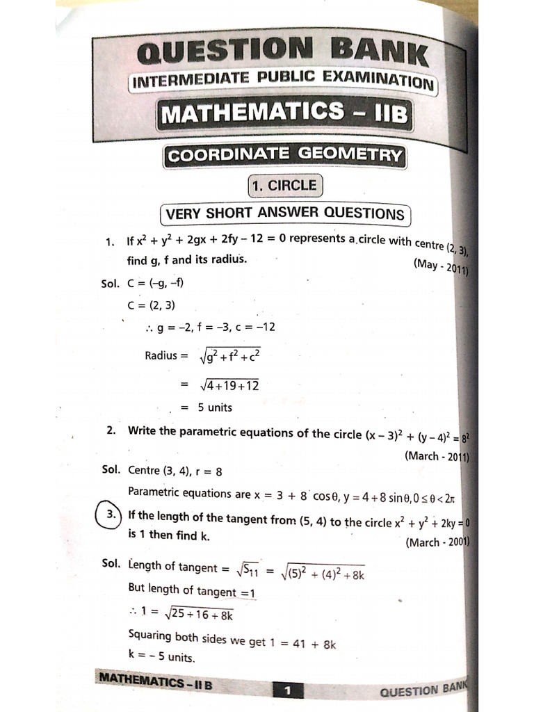 Circles IPE Math Question Bank | PDF