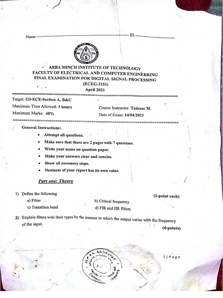 DSP Final Exam | PDF