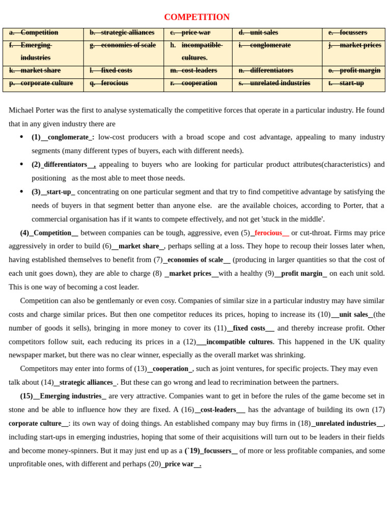HANDOUT - COMPETITION | PDF