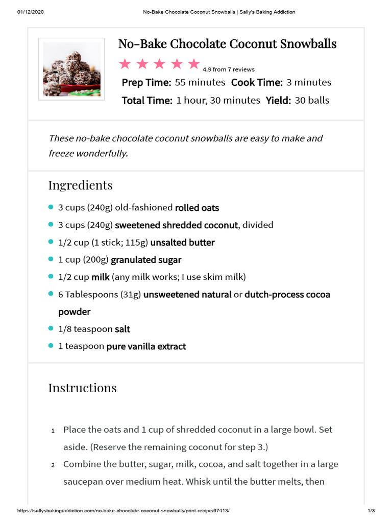 No-Bake Chocolate Coconut Snowballs - Sally's Baking Addiction | PDF ...