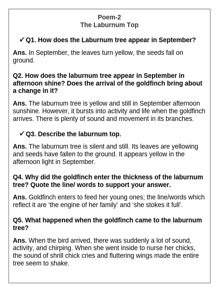 Poem-2 Laburnum Top (QA) | PDF