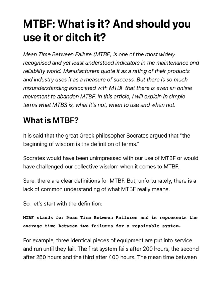 MTBF Understand | PDF