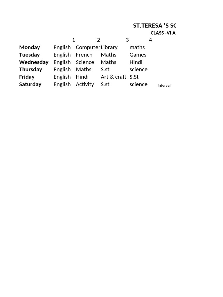 Time Table Darsh | PDF