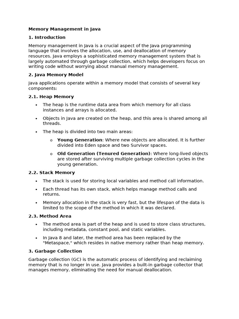 Memory Management in Java | PDF