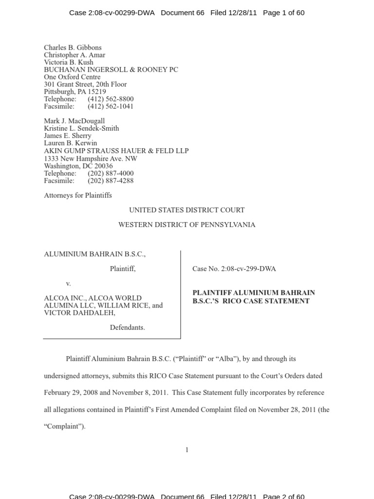Aluminium Bahrain RICO Case Statement | PDF | Bribery | Racketeer ...