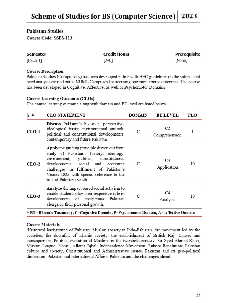 Course Outline CS | PDF