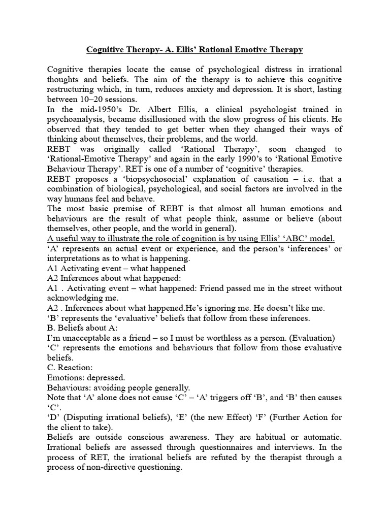Cognitive Therapy - A. Ellis' Rational Emotive Therapy | PDF | Rational ...