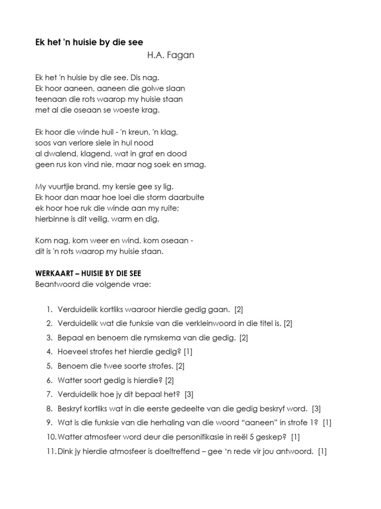 FET - Ek Het N Huisie by Die See | PDF